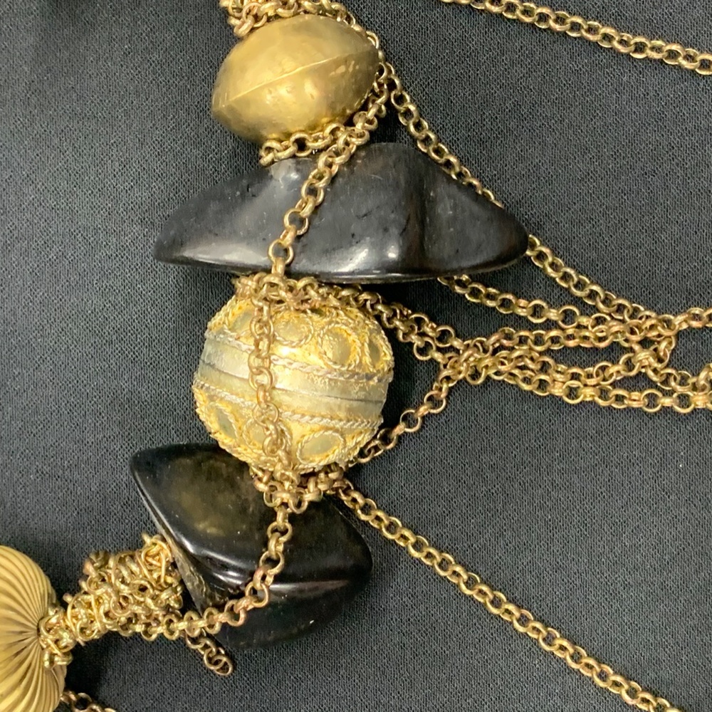 Jet, Antique African Brass & Chain Necklace - Gem